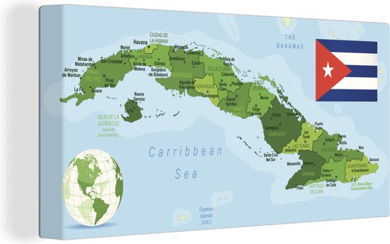 Canvas Schilderij Een illustratie van de landkaart van Cuba - 40x20 cm ...