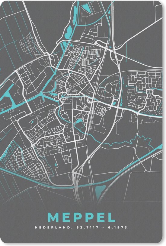 Stadskaart - Meppel - Grijs - Blauw - Plattegrond | bol.com