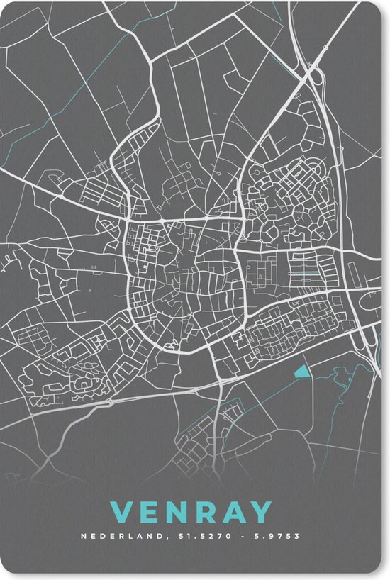 Stadskaart - Venray - Grijs - Blauw - Plattegrond | bol.com