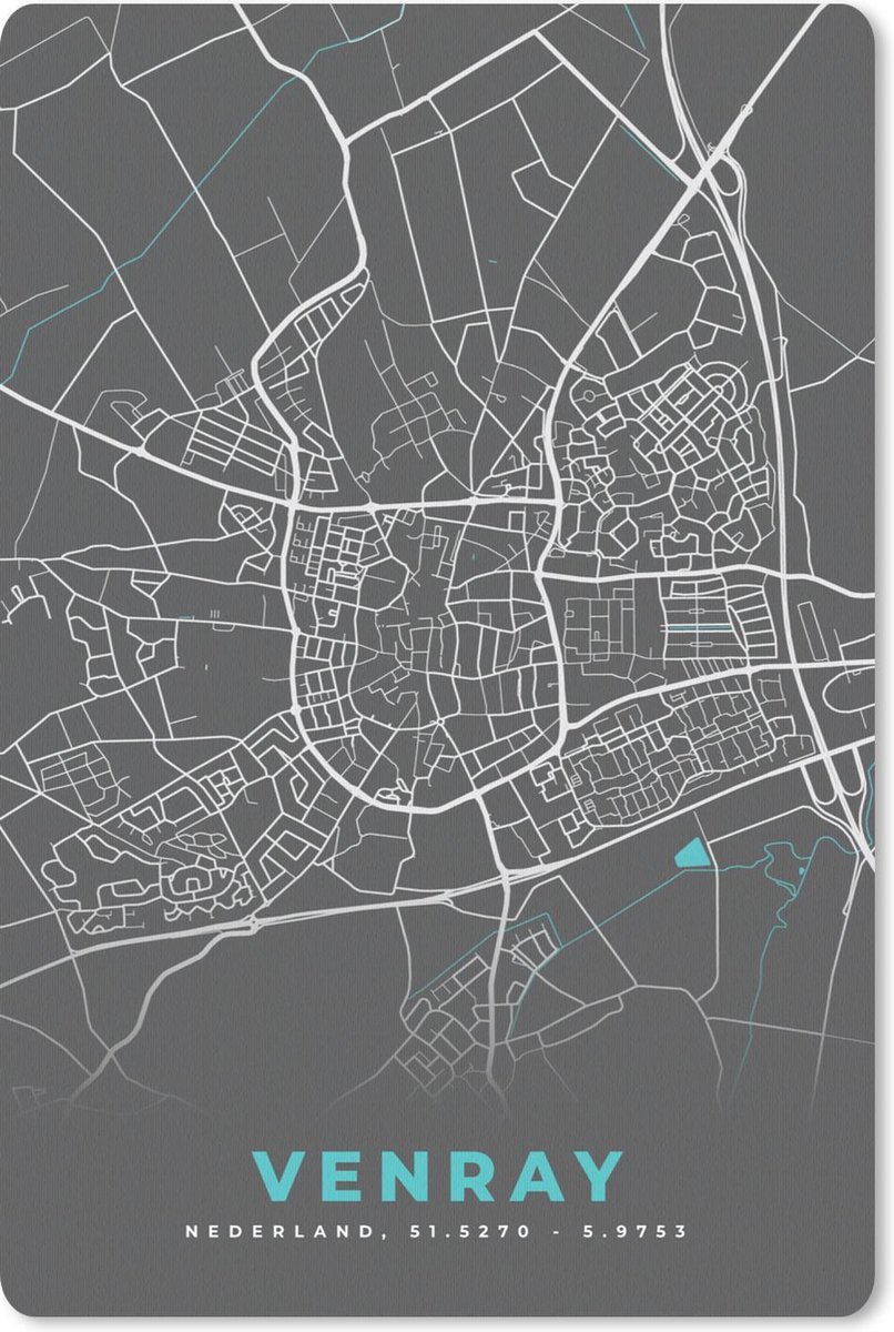 Stadskaart - Venray - Grijs - Blauw - Plattegrond | bol.com
