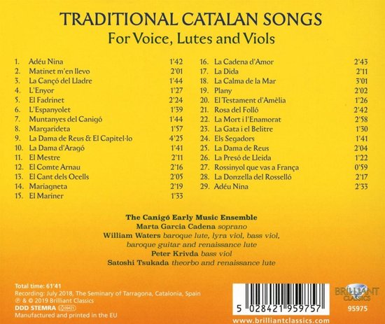 Traditional Catalan Songs For Voice, Lutes And Vio (CD), Marta Garcia ...