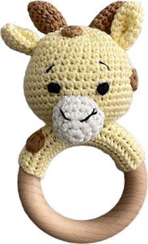 IL BAMBINI set: Rammelaar, Bijtring & Speenkoord - Gele giraffe ...