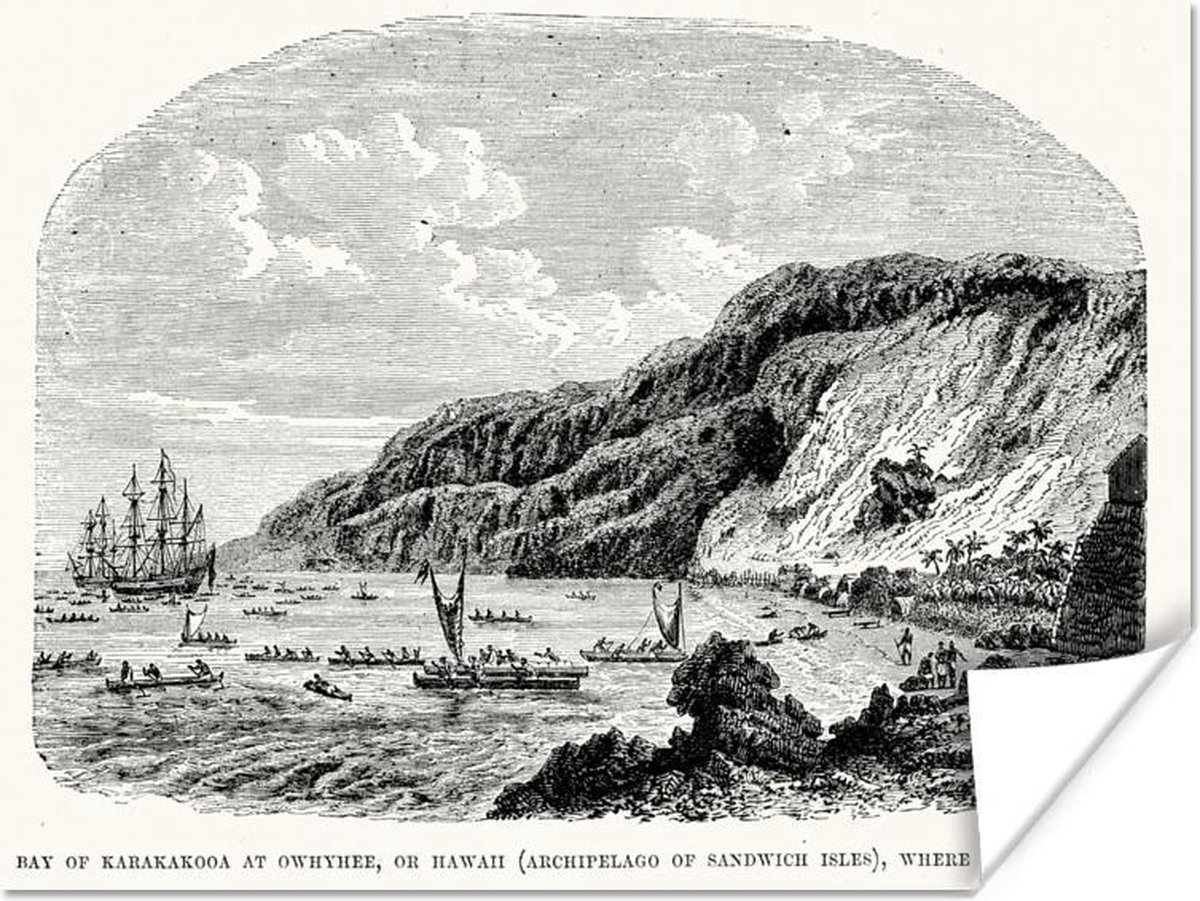 Affiche Illustration du lieu de mort de James Cook 160x120 cm - Tirage ...