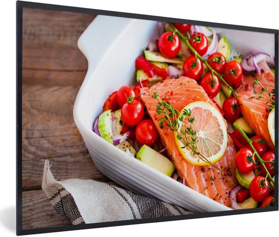 Fotolijst incl. Poster - Rauwe zalm is geserveerd met een doorsnedes ...