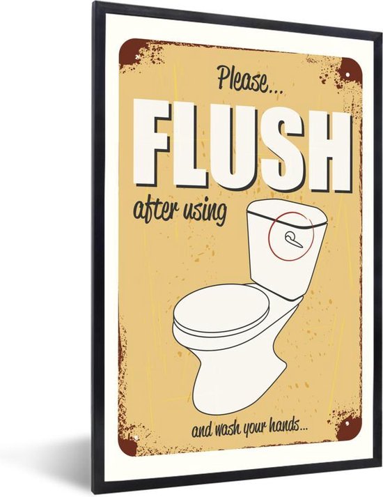 Fotolijst incl. Poster - Een poster met een wc en de tekst Flush ...