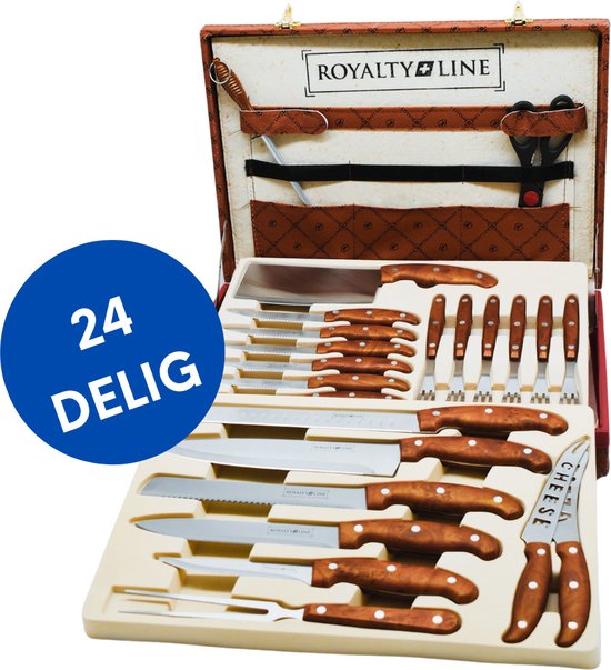 Royalty Line Bestek en Messenset 24 Delig - Deluxe RVS & Wood ...