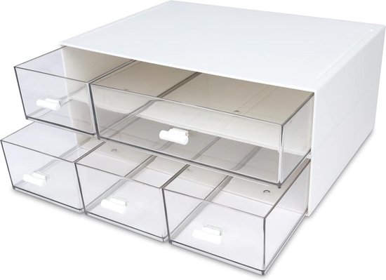 Desk Organizer with 5 Drawers - 2 Floors Stackable Desk Storage Box for ...