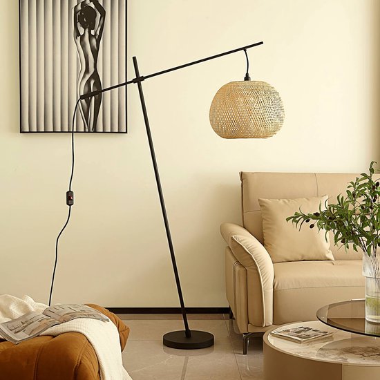Lindby - Vloerlampen - 1licht - Bamboe, ijzer - H: 165 cm - E27 - licht ...