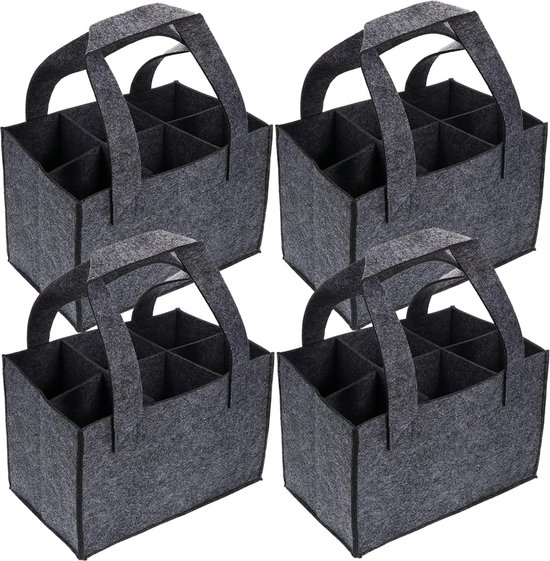 Set Van 4 Flessentassen Met 6 Vakken - Wasbare Vilt Flessendrager Voor ...