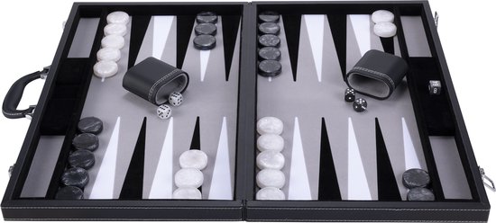 Longfield Games Backgammon 21 inch - grijs/zwart/wit - ingelegd vilt | Games | bol
