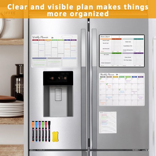 Weekplanner magnetisch - set van 4 stuks - huishoudplanner - incl ...