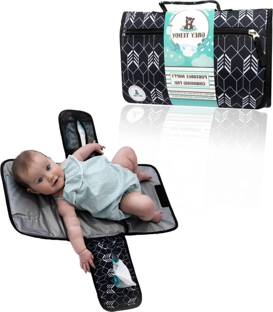 Opvouwbare luierverschoonmat met hoofdkussen en doekzak van grijze ...
