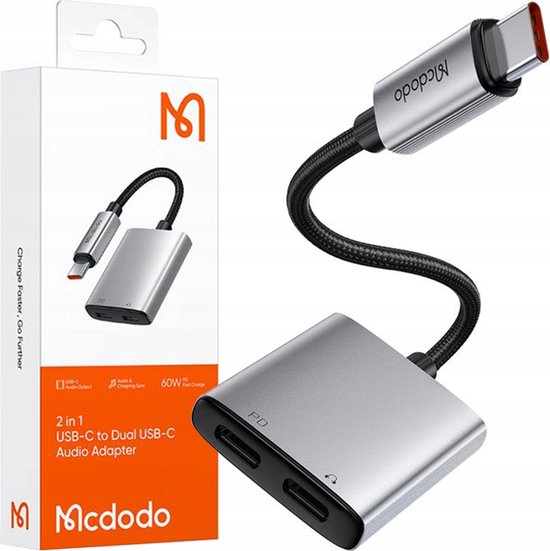 Mcdodo® Adapter Usb c naar 2x Usb c - Kabel - Voor Snelladen - DAC | bol