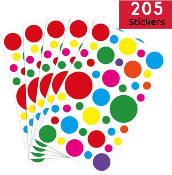 Ronde Stickers in 3 maten - 205 gekleurde Stippen stickers - voor ...