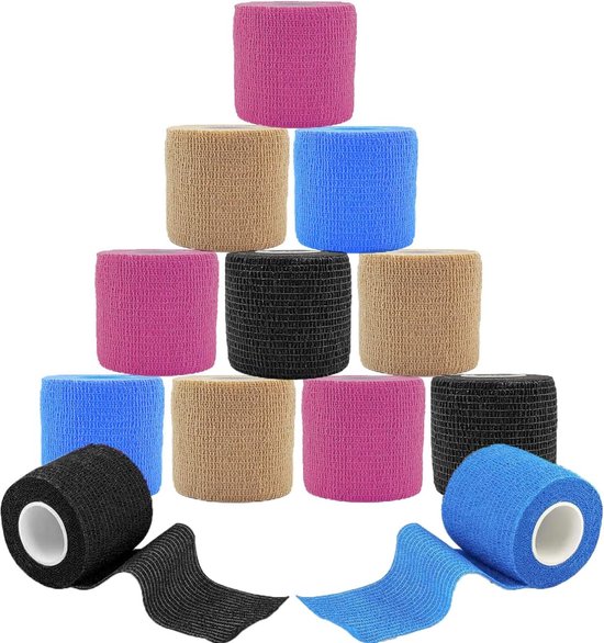 Zelfklevend Verband Cohesive Wrap Bandages 12Pack - Elastisch Ademend ...