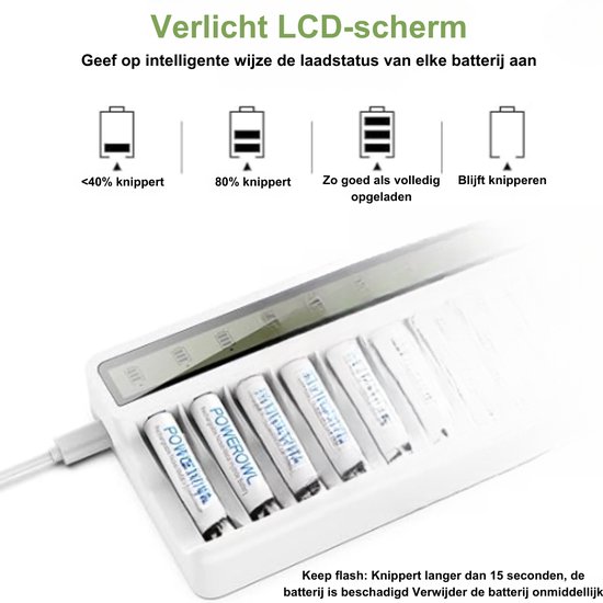 Batterijlader - Batterijoplader - Voor 8 Batterijen - 17D x 9B x 2H ...