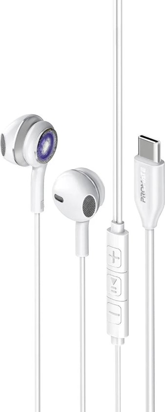 Promate Earphones with USB-C™ Connector, Transparent In-Ear USB-C™ HD ...