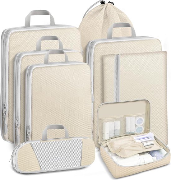 Suitcase Organizer Set 8 Pieces - Beige - Travel Packing Cubes koffer ...