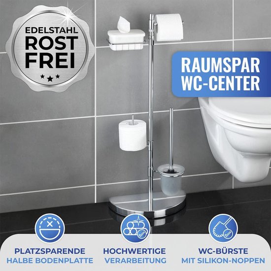 Ruimtebesparende wc-center set met reservenollen en vochtige doekhouder ...