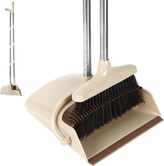 Lange steel opstaande bezem en veegschep set met handgreep en tandkam ...