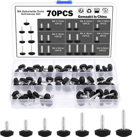 70-Delige M4 Duimschroef Set: Koolstofschroefdraad Met Gekartelde ...
