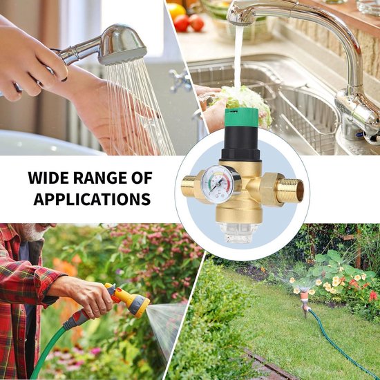 Waterdrukregelaar met manometer en zeeffilter - 3/4 inch DN20 - instelbaar - messing -... | bol