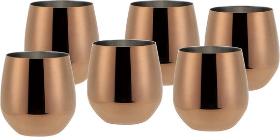 6-delige rode roestvrij stalen onbreekbare wijnglazen - koper-editie ...
