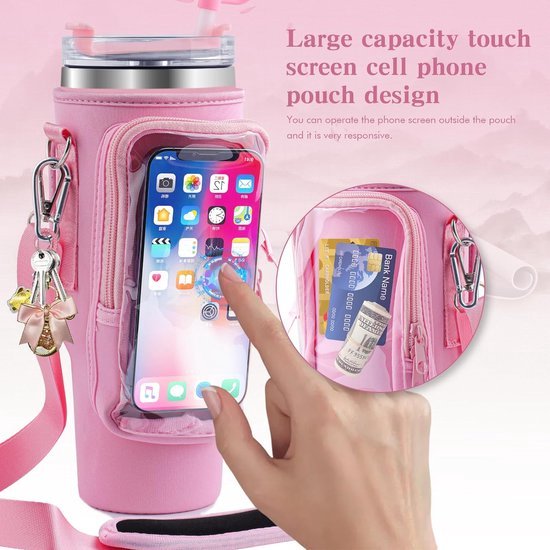 Stanley Cup houder - Waterfles tas met verstelbare riem - Roze | bol