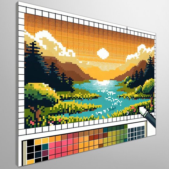 Pixel art landschap schilderij | Een kleurrijk perspectief: Pixelated ...