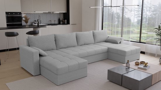 U-Bank Kreta - Stof - Grijs - Slaapbank met opbergruimte - Direct ...