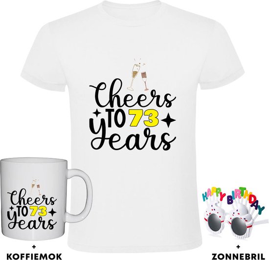 73 jaar Heren T-shirt + Koffiemok + Happy birthday bril - 73e ...