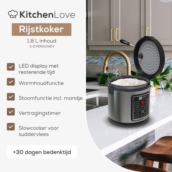 KitchenLove Rijstkoker met Stomer - 1.8L - Multicooker - Rice Cooker ...