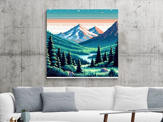 Pixel art landschap schilderij | Heerlijke pixelated panorama: een ...