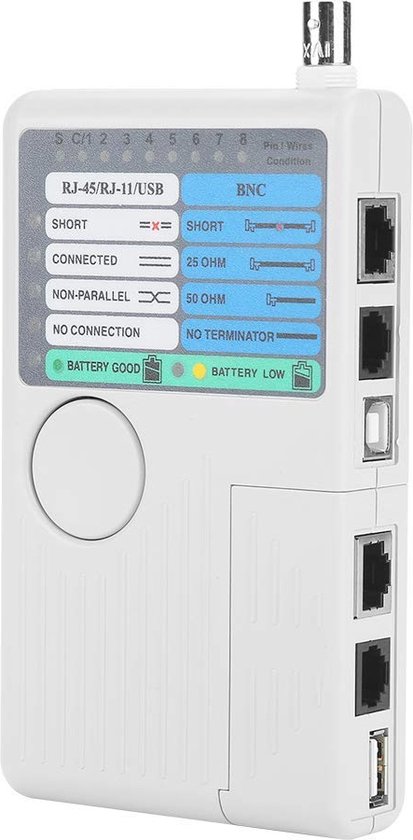 Draagbare 4-in-1 Netwerkkabeltester - RJ11/RJ45 Kabeltester voor UTP ...