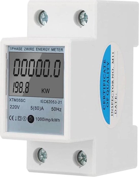 Digitale 1-fase 2-polige KWh-teller 220V - Elektronische stroommeter ...
