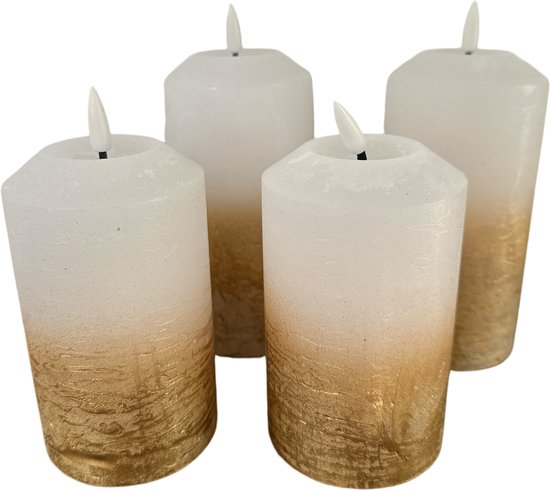 Led kaarsen met bewegende vlam - set van 4 - wit - goud - waxkaars - 17 ...