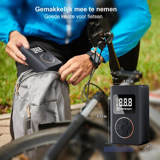 Draagbare Elektrische Fietspomp - 150 PSI - Fietspomp met Digitale Drukmeter -... | bol