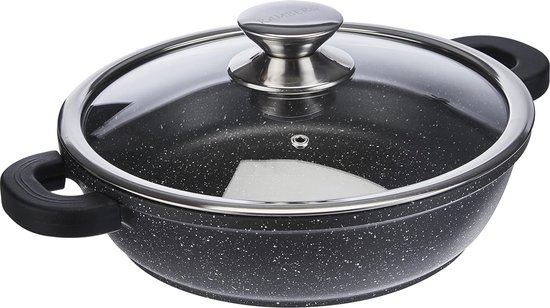 Kookpan 24 Cm Gegoten Aluminium Met Steenlook Coating En Glazen Deksel - Geschikt Voor... | bol