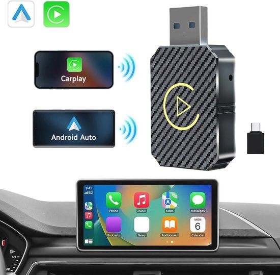 Draadloze Carplay en Android Auto Adapter - 2 in 1 Plug & Play USB ...