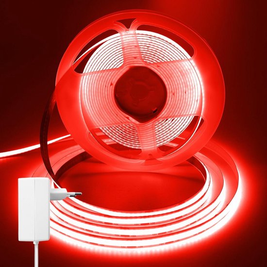 Led strips Rood Dimbare 5M COB Led Strip Licht Met Voedingstekker CRI93 ...