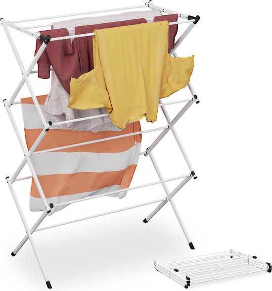 inklapbaar wasrek - 104 x 73 x 38 cm - 11 stangen - metaal - wit | bol