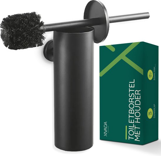 XIVADA Toiletborstel - Hangend aan de muur - Zwart RVS - Met houder | bol