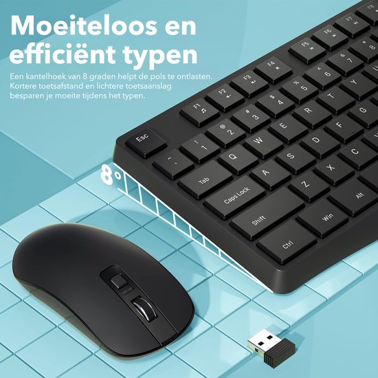 Gadgetplace Draadloos Toetsenbord en Muis Set - Qwerty - Stille toetsen ...