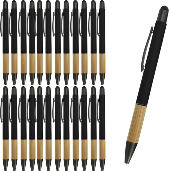 green-goose® Bamboe Metalen Stulus Pennen - 25 stuks - zwart | bol