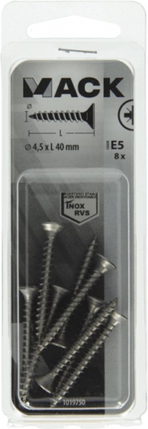 Hout-Schroeven. 4.5 x 40mm.lang. RVS-A2. Spaanplaat-schroef met... | bol