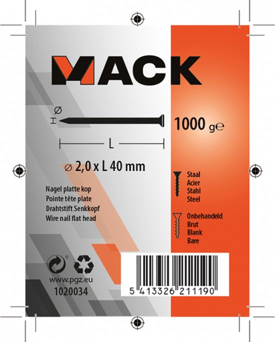 Mack Nagel platte kop 1000 gr 2.0 x 40 mm | bol