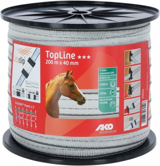AKO TopLine schriklint wit/zwart 4cm-200m | bol