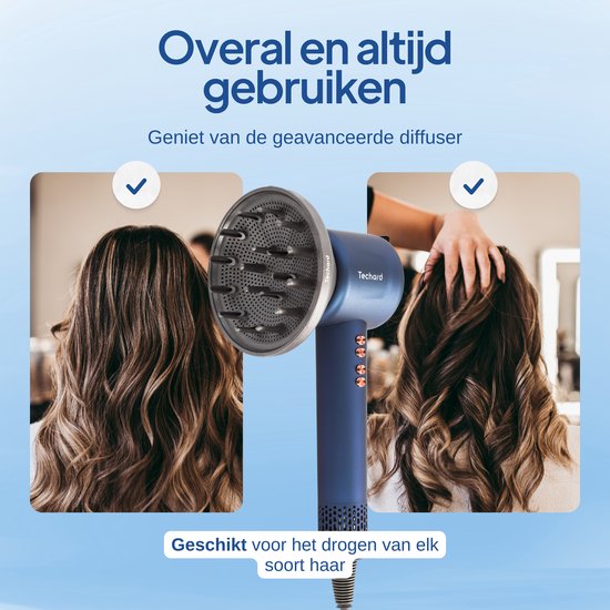 Techard Ionische Haardroger Fohn met Diffuser voor Krullen Haarfohn ...