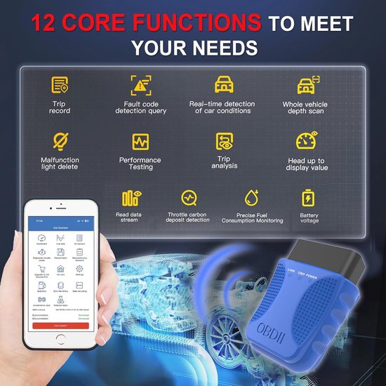Draadloze OBD2 Scanner voor iOS en Android | Auto Diagnostische Scantool voor Voertuig... | bol