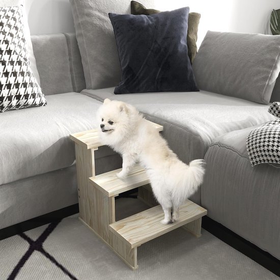 Huisdiertrap voor kleine honden | 3-traps ladder van hout | Antislip ...